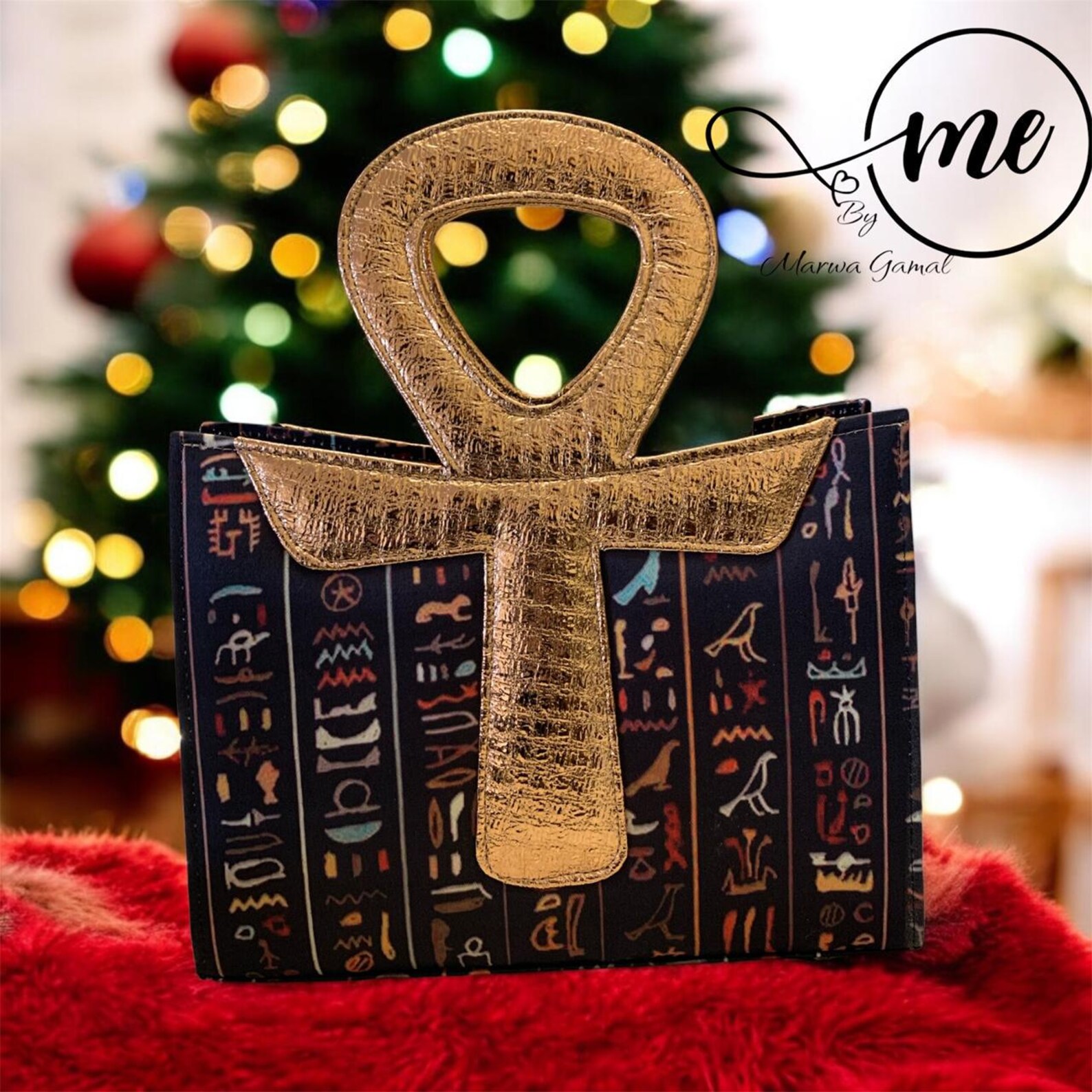 Handmade Egyptian Ankh Bag – Gold Hieroglyphic Purse, Ancient Pharaonic ...
