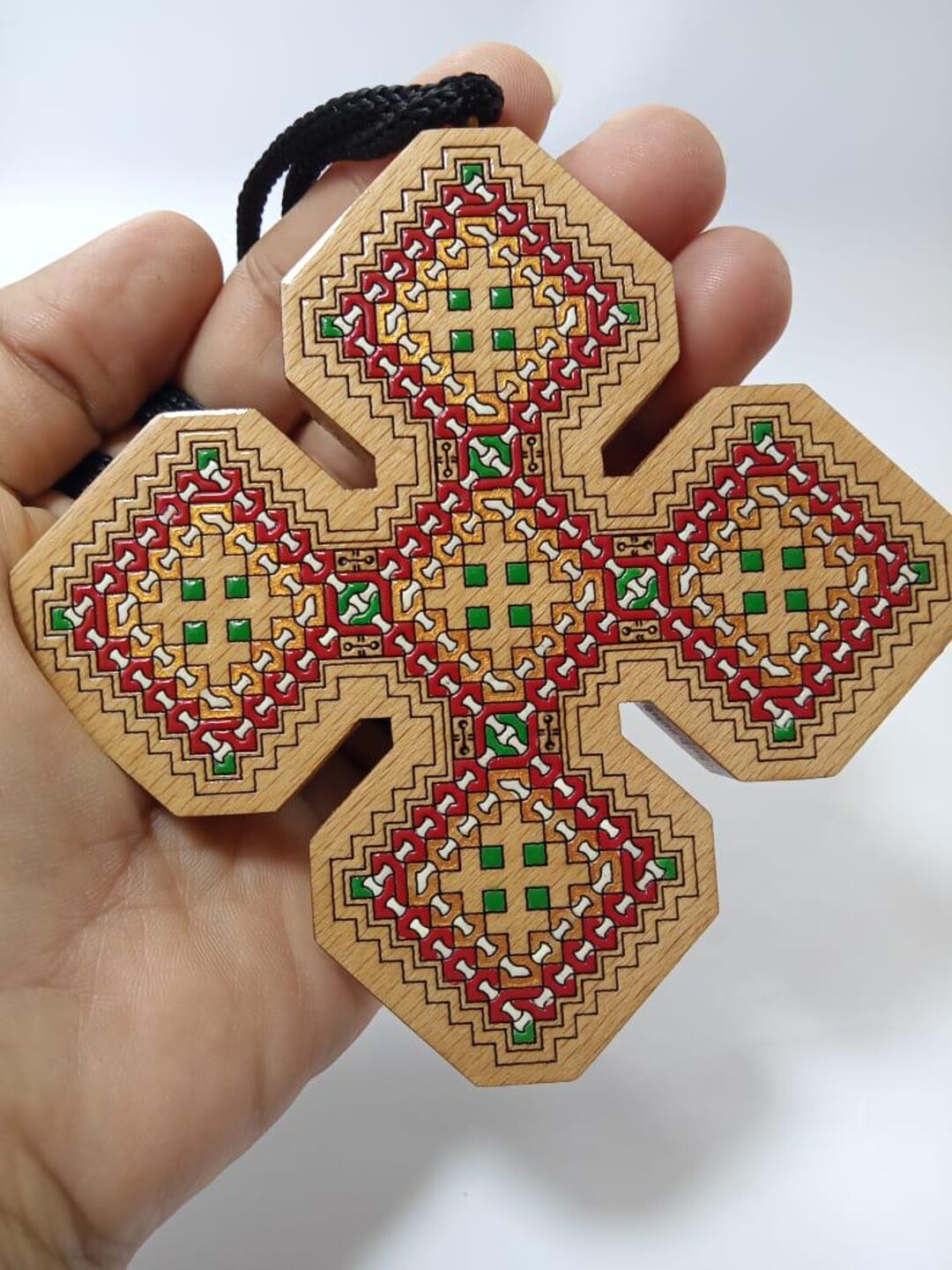 Handmade Coptic Cross Necklace: Beech Wood Yuta Embroidery, Christian ...