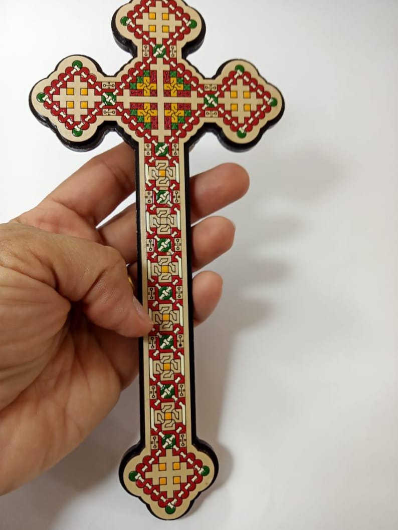 Handmade Wooden Coptic Cross – Yuta Art Design With Symbolic Colors ...