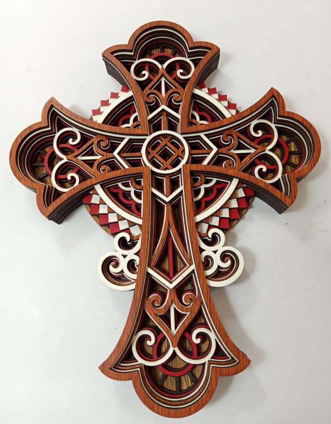 Coptic Cross Wall Decor – Handmade Layered Wooden Cross – Orthodox ...