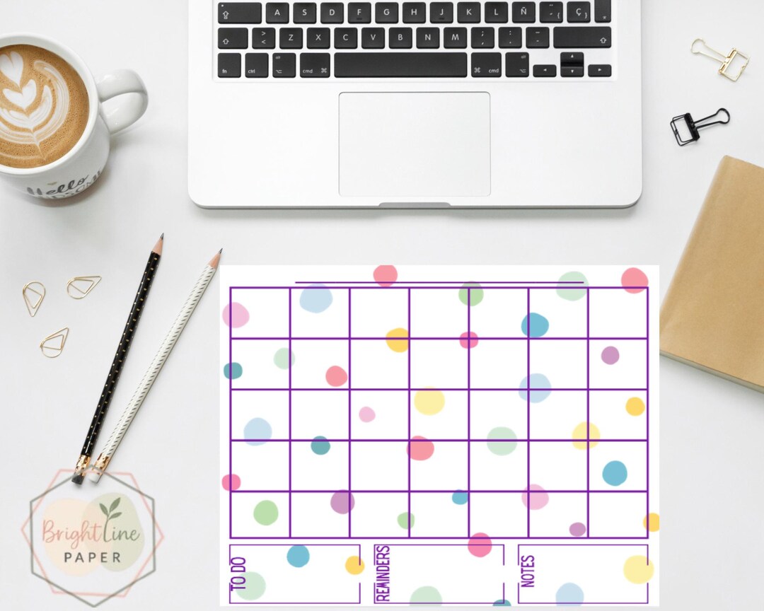 Undated Monthly Planner Printable | Single Page Calendar PDF | Rainbow ...