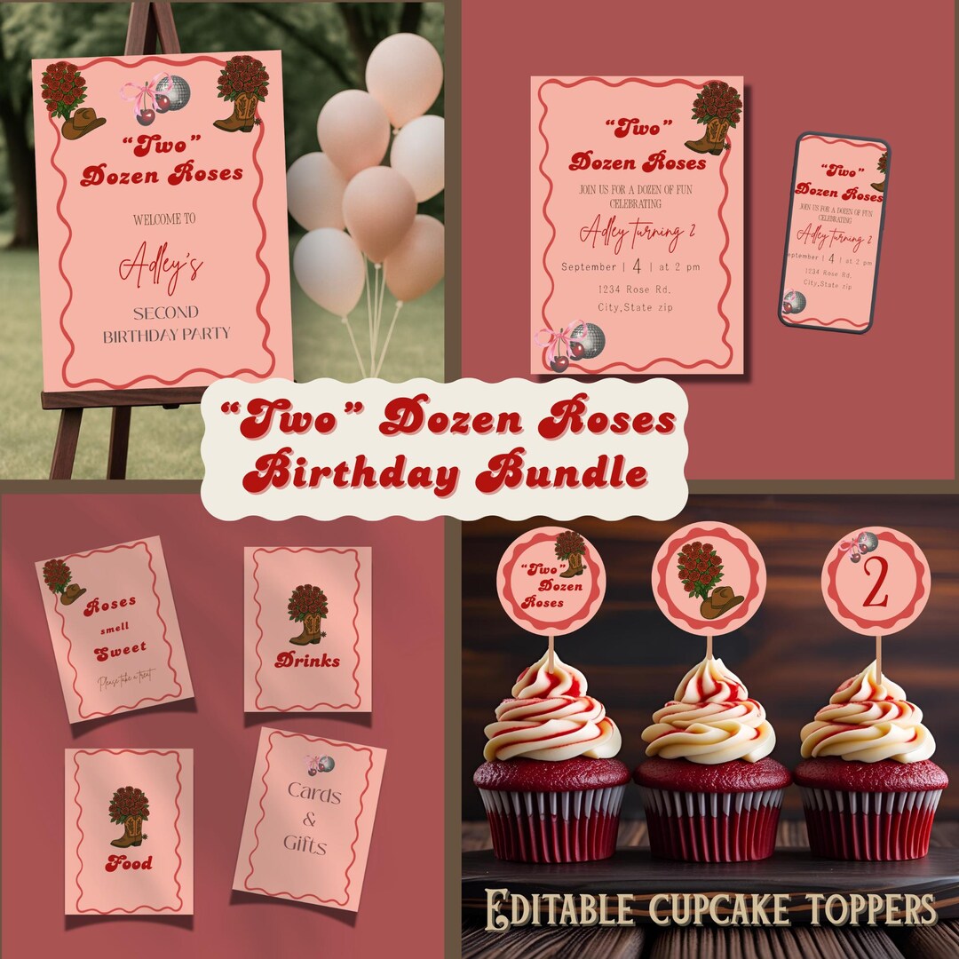 Two Dozen Roses Birthday Bundle, Girl Second Birthday Decorations, Girl ...