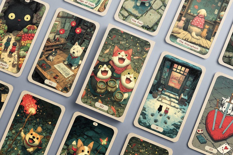 Paw Tarot Deck – Full 78 Card Cute Animal Tarot – Ghibli-inspired Pet ...