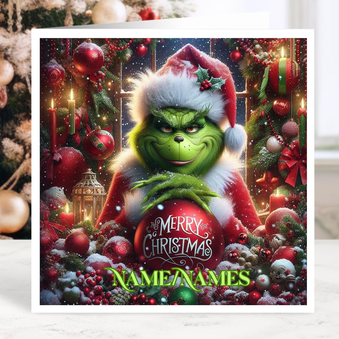 Personalised Christmas Card, HAPPY GRINCHMAS, Custom Greetings Card ...
