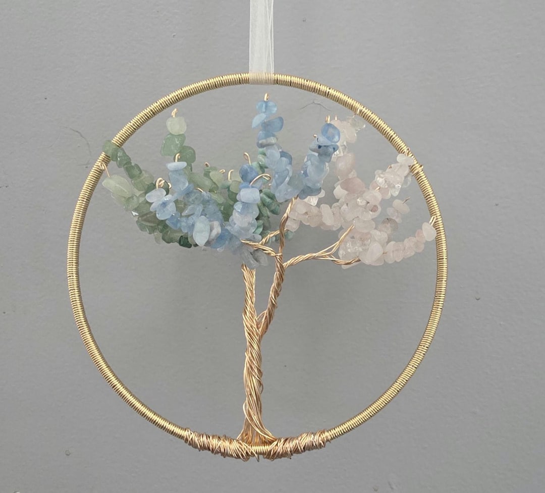 Wire Wrapped Tree of Life Ornament: Pastel Gemstones, Golden Wire - Etsy