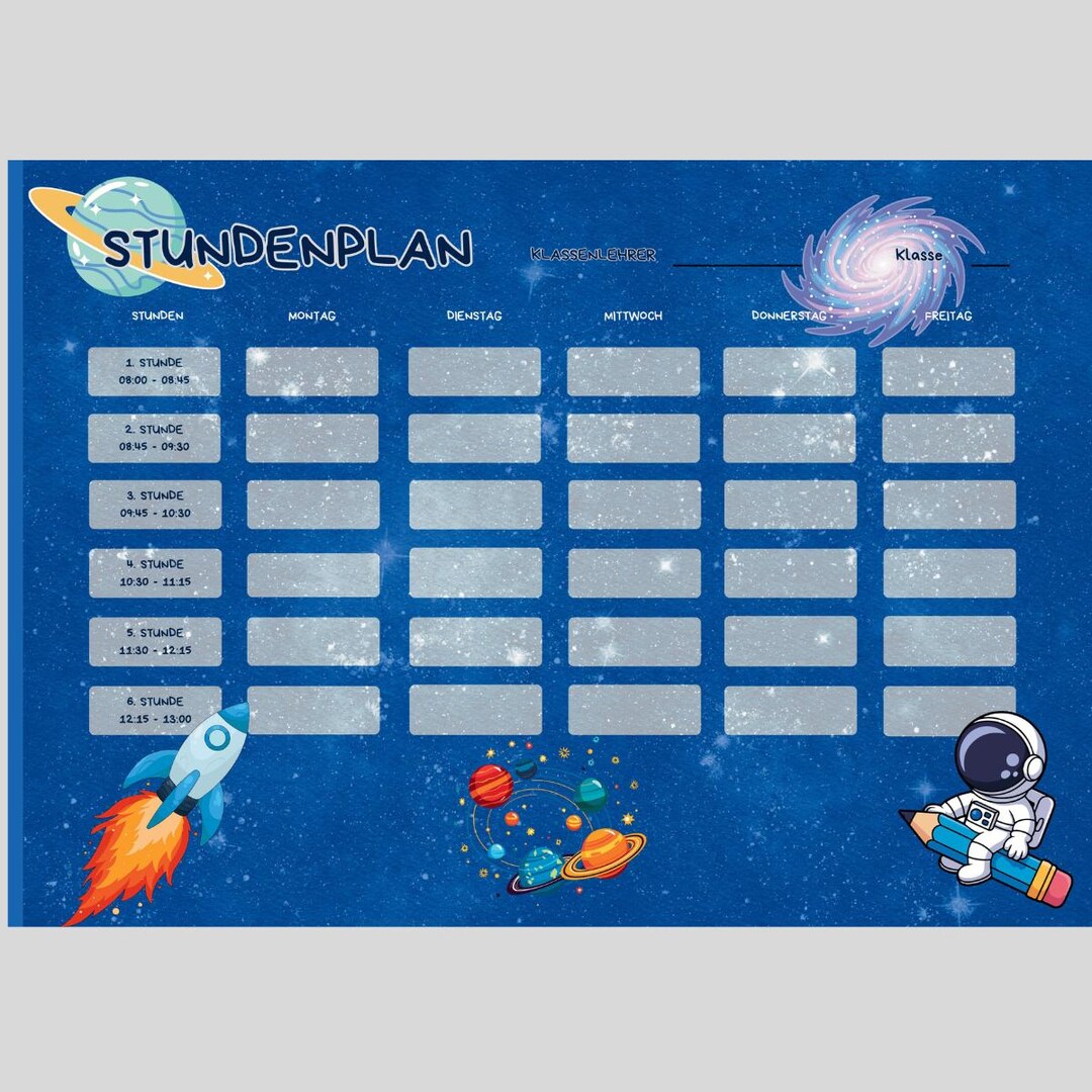 Timetable for Primary School Children / School Plan for Printing in DIN ...
