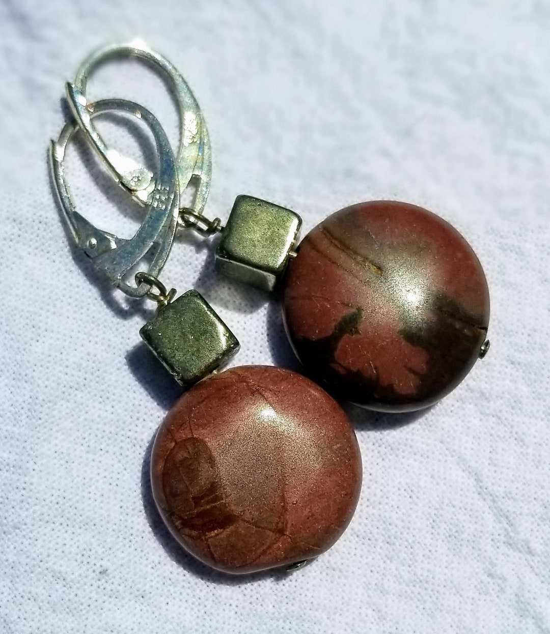 Striking Maroon Rust Umber Picasso Jasper Coin and Pyrite Cube Shaped ...