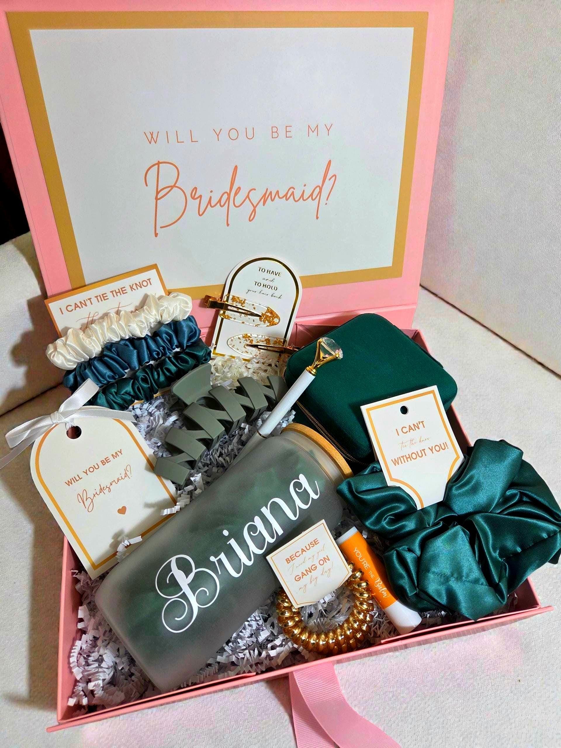 Bridesmaid Proposal Box: Personalized Glass & Hair Accessories Gift - Etsy