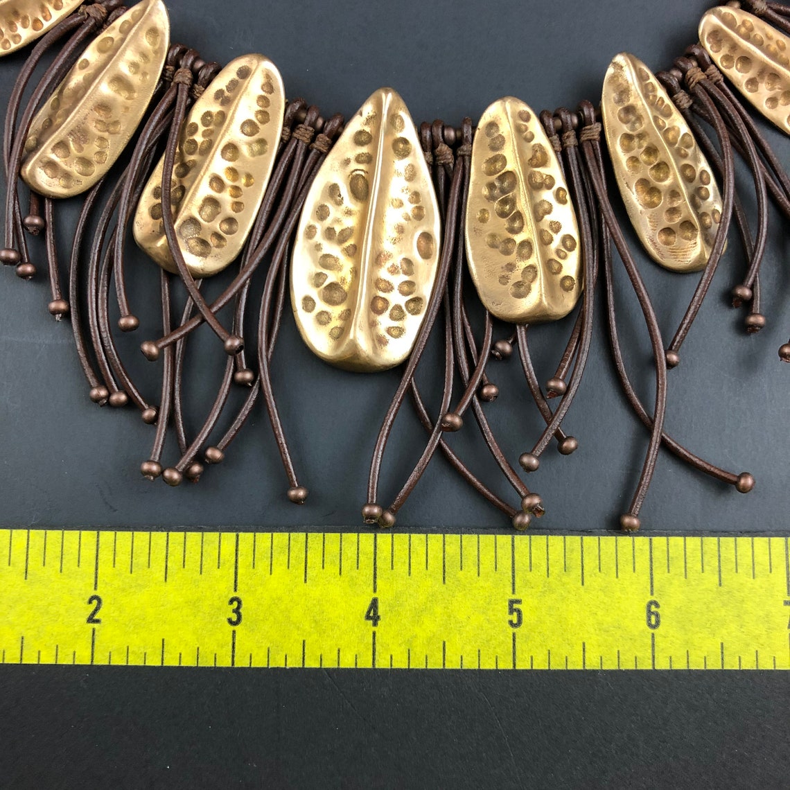 Hand Sculpted Dimpled Bronze Pods With Leather Fringe - Etsy