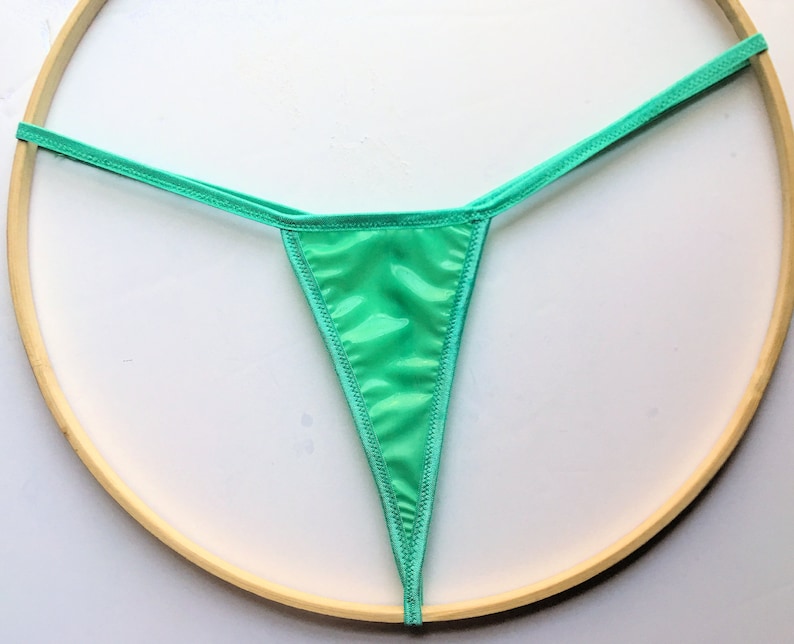 Women's Latex Rubber Micro G String Thong Seamless Second Skin Narrow Triangle Cut Sliver Patch ...