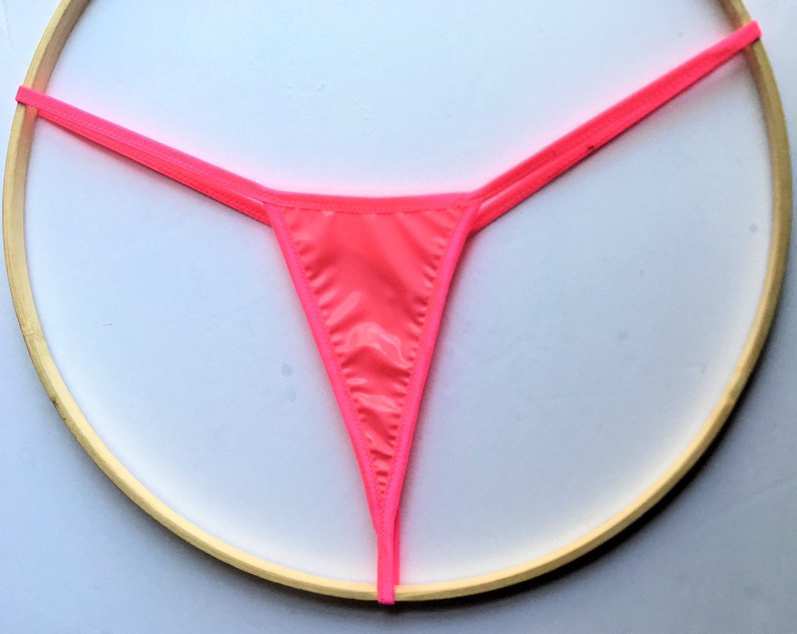 Women's Latex Rubber Micro G String Thong Seamless Second Skin Narrow Triangle Cut Sliver Patch ...