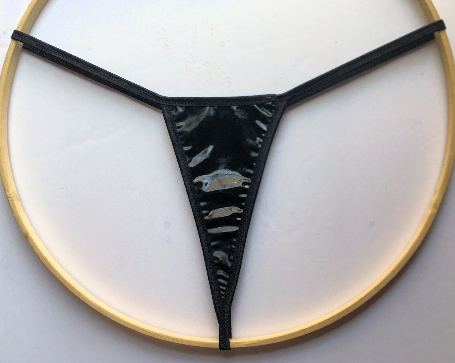 Women's Latex Rubber Micro G String Thong Seamless Second Skin Narrow Triangle Cut Sliver Patch ...