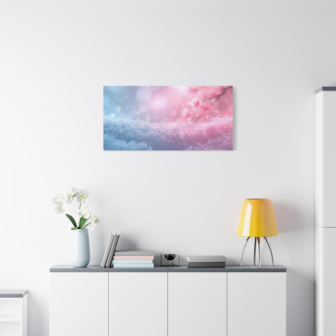 Pink Blue Winter Snow Scene Canvas - Etsy