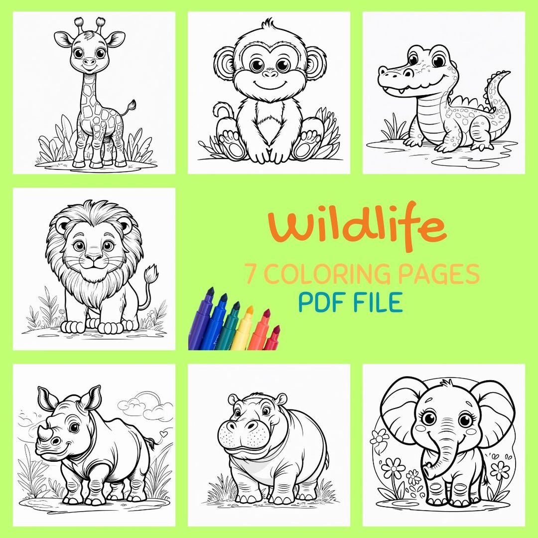 7 Wildlife Coloring Pages for Kids | Printable Jungle & Safari Animals ...
