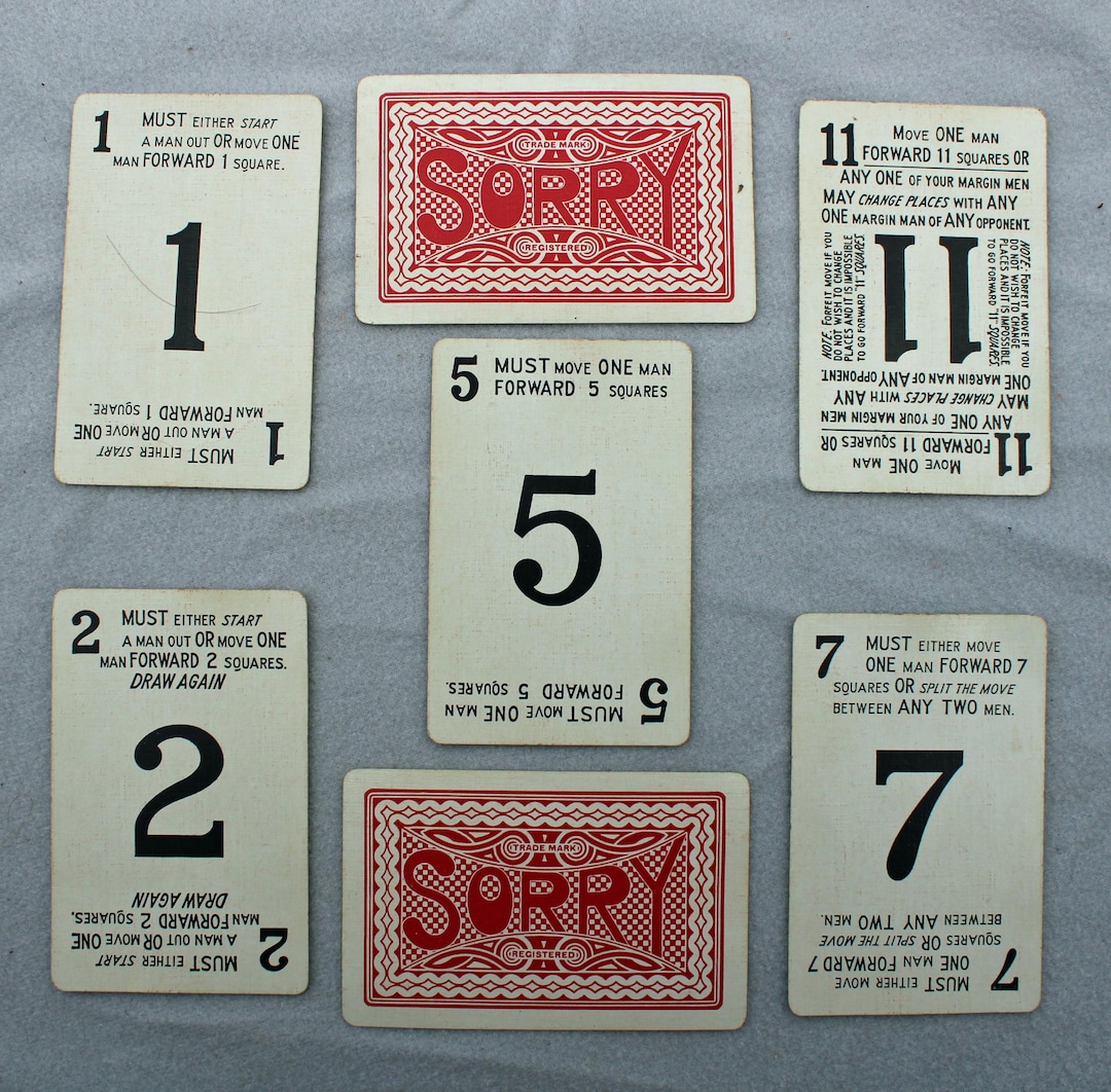Sorry Game Playing Cards Vintage Set of 10 - Etsy