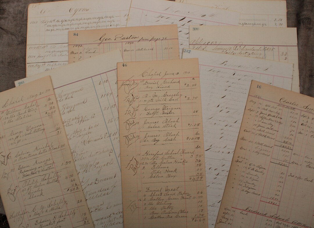 10 Calligraphy Ledger Pages Antique Original Handwritten Scrapbook ...