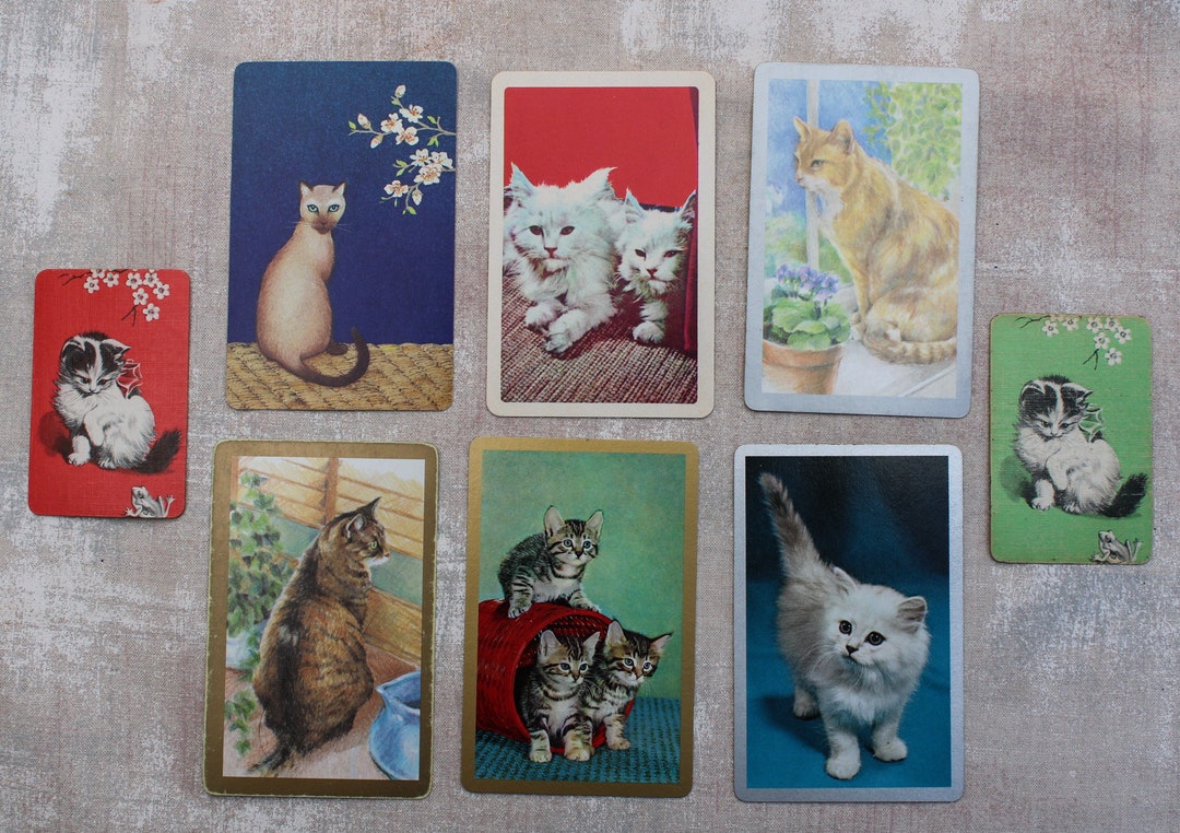 8 Vintage Playing Cards With Cats 1 of Each Design for Atcs, Tabby and ...