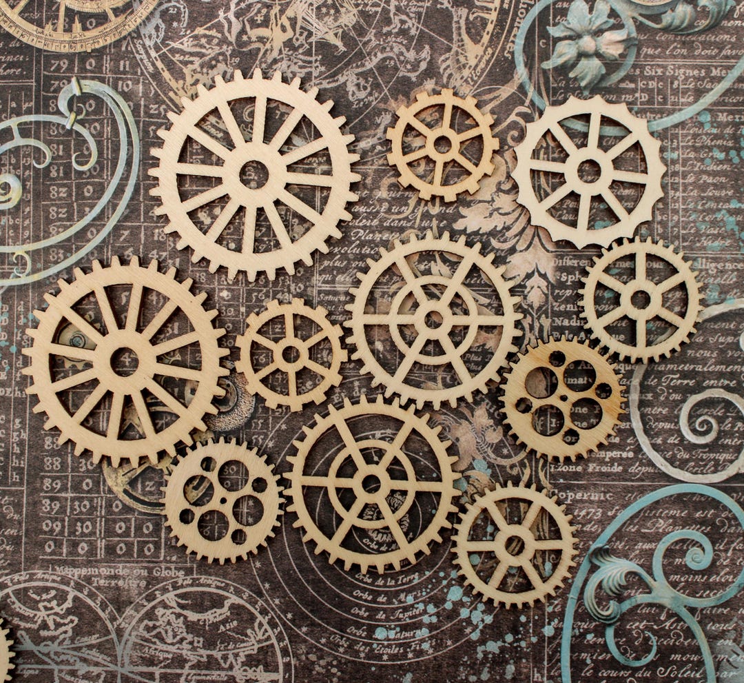 12 Pieces Flat Craft Gears Wood for Jewelry Mixed Media Steampunk - Etsy