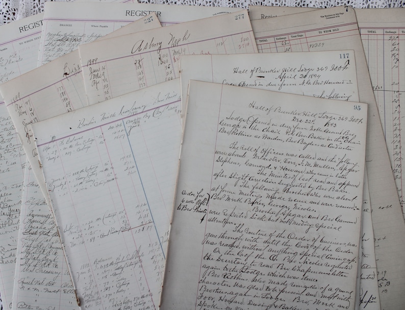 10 Original Ledger Pages Antique Handwritten Scrapbook Vintage Collage ...