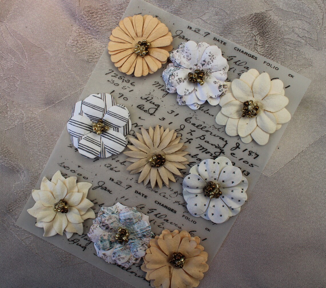 Pretty Pale Collection Sweet Species 9 Paper Floral Embellishments ...