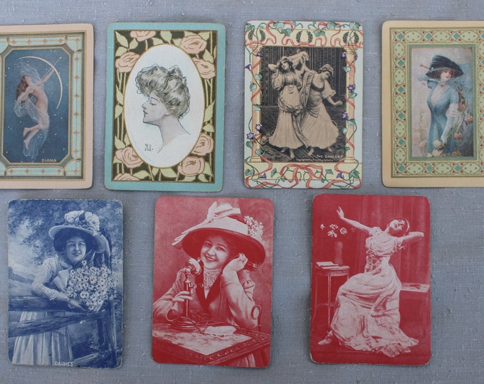 7 Vintage Playing Cards for Swap Cards ATC With Women Girls - Etsy
