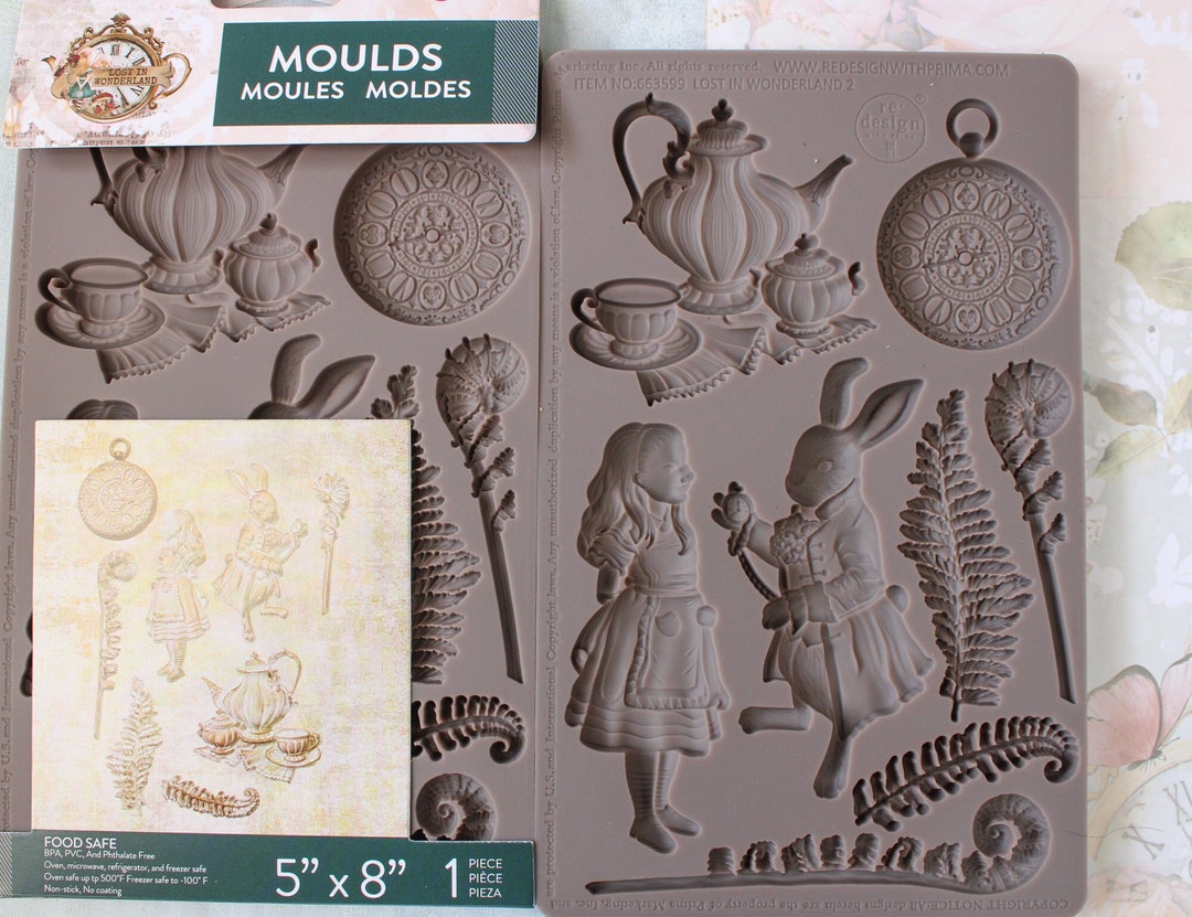 Follow Alice Silicone Mold 5 X 8 Inch Wonderland Tea Set Watch for ...