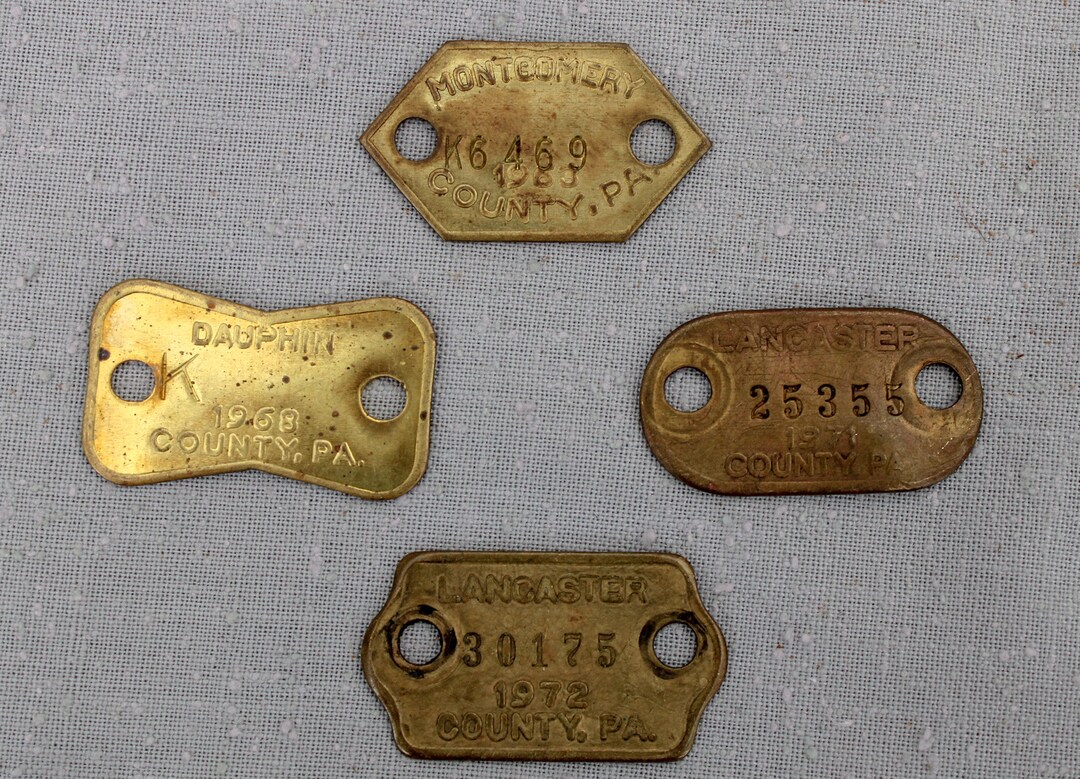 Dog License Brass Tags Set of 4 Number Vintage Tag Metal - Etsy