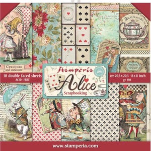 8x8 Alice in Wonderland 10 Double Sided Card Stock Papers Stamperia - Etsy
