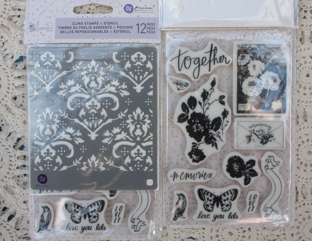 Stencil and Cling Stamps Lavender Frost Prima Flowers Butterfly - Etsy
