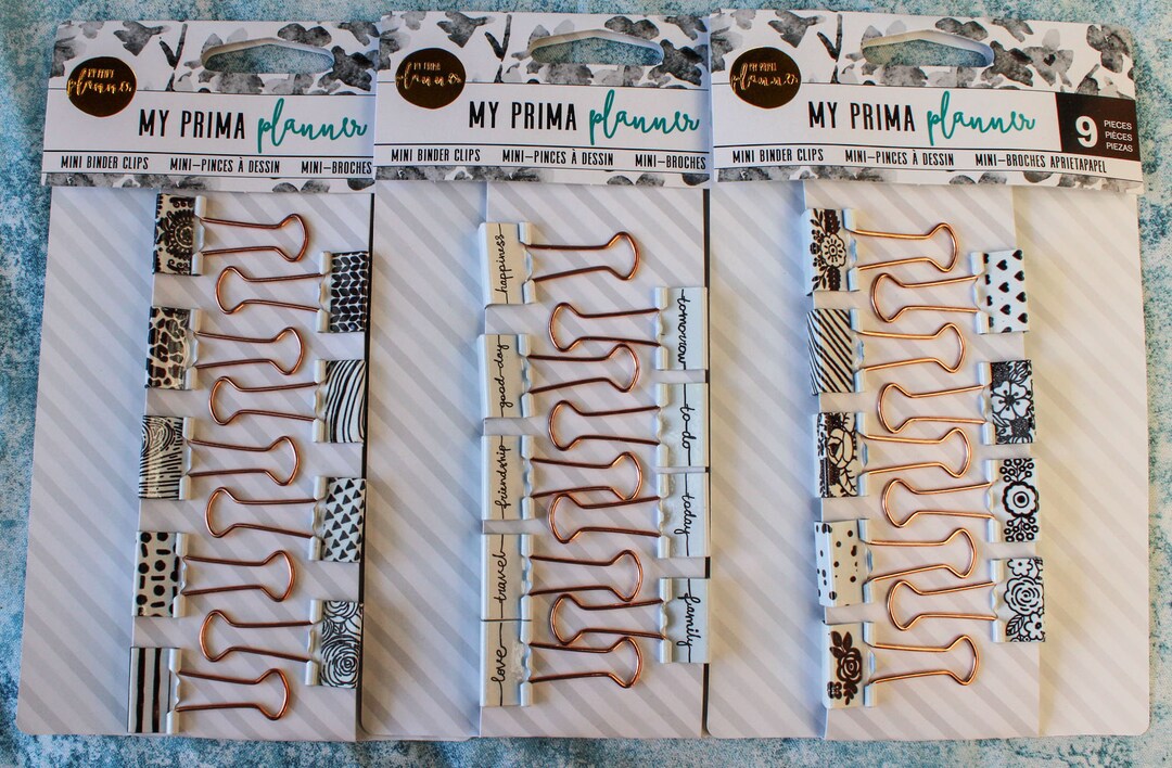 Set of 9 Decorated Binder Clips Black and White Words Patterns Prima ...