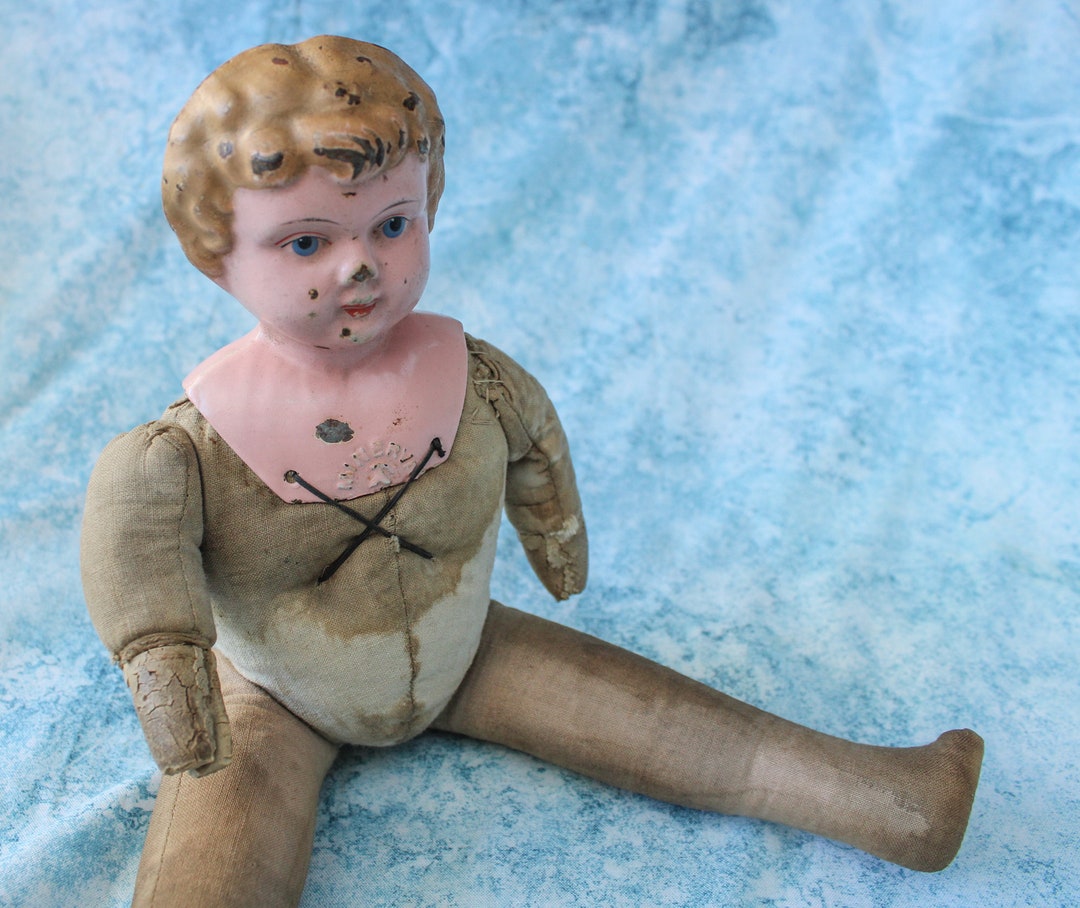 Minerva, Metal Head Doll Antique German 12" Cloth Body - Etsy