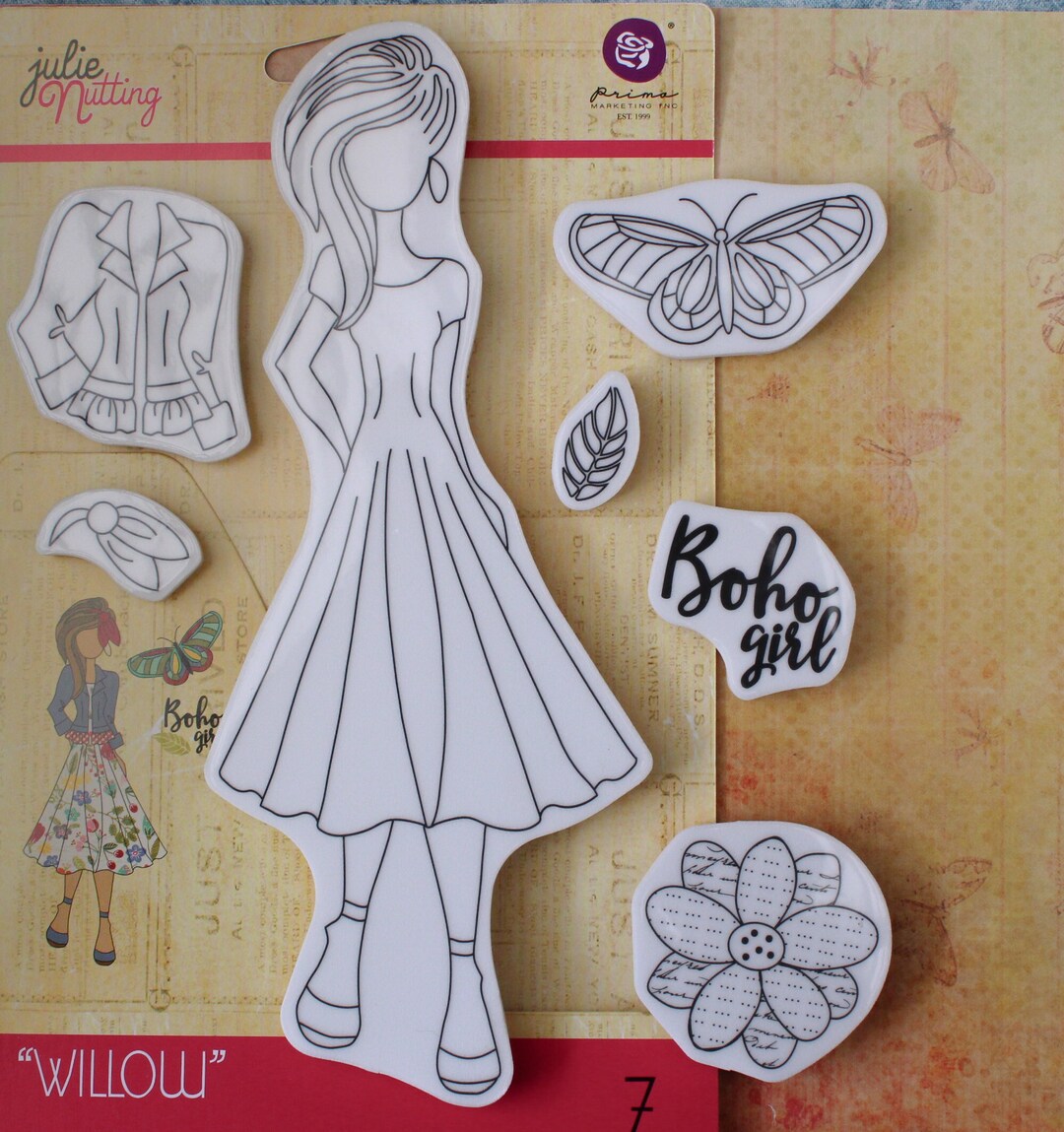 Julie Nutting Willow Cling Stamp Doll Set 7 Pieces Boho Girl Prima - Etsy