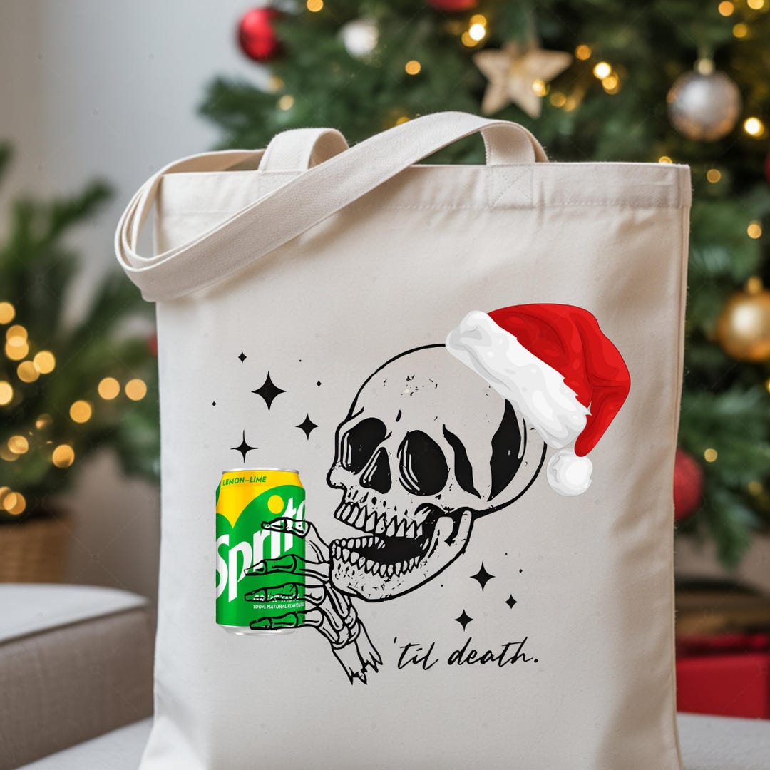 Funny Christmas Sprite Skeleton Santa Tote, Soda Skull Logo Trendy ...
