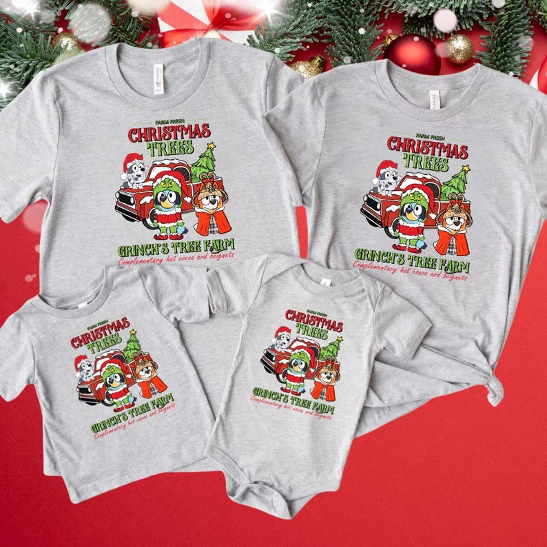 Bluey Family Christmas Shirts, Farm Fresh Trees Tee - Etsy