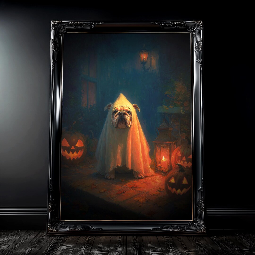 Bulldog Ghost Halloween Poster - Spooky Dog Art Print - Etsy