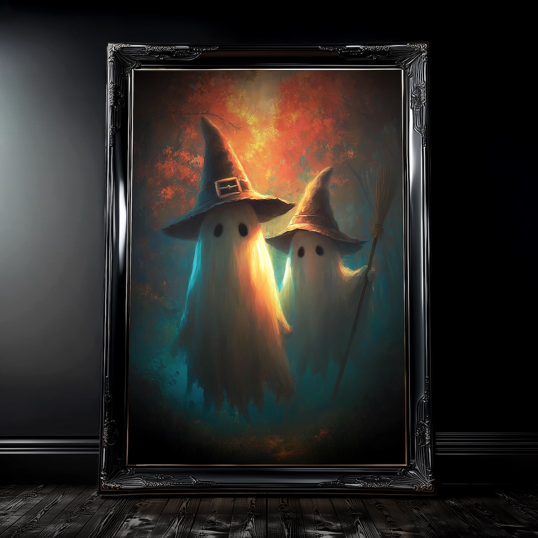 Ghost Witches With Broom - Halloween Art Print - Etsy