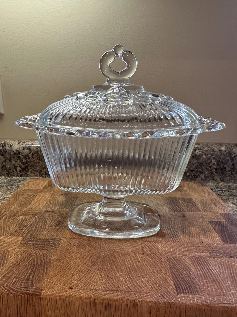 Vintage Indiana Glass Lace Edge Pedestal Covered Dish - Etsy
