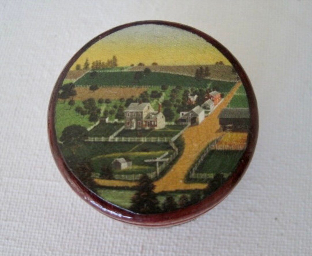 Primitive American Folk Landscape Decoupage Pill Box -- Small, 1.5" - Etsy