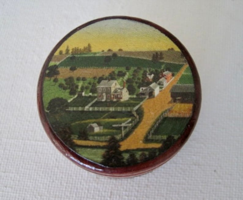 Primitive American Folk Landscape Decoupage Pill Box -- Small, 1.5" - Etsy