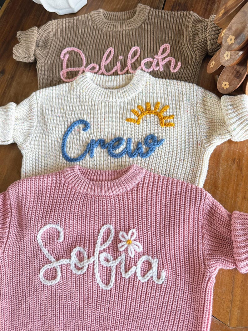 Custom Embroidered Baby Name Sweater, Personalised Baby Sweater, Hand ...