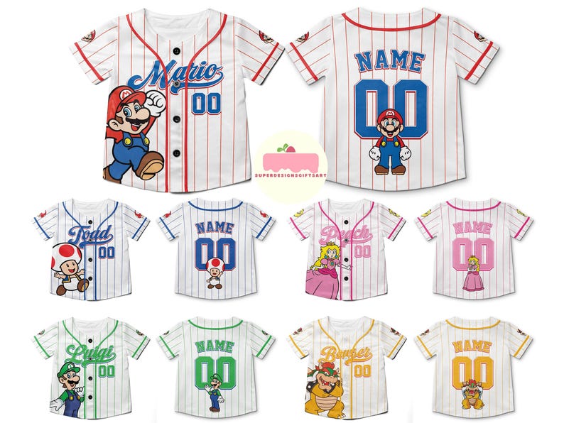 Personalized Mario Birthday Baseball Jerseys, Mario Luigi Princess ...