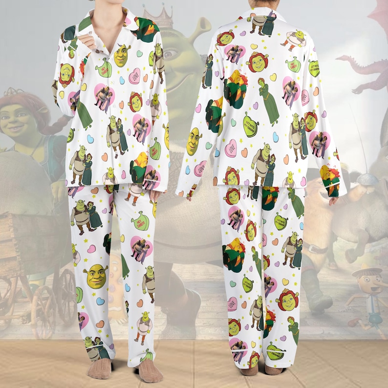 Shrek Pajamas Set, Fiona and Shrek Couple Pajamas, Meme Valentine ...