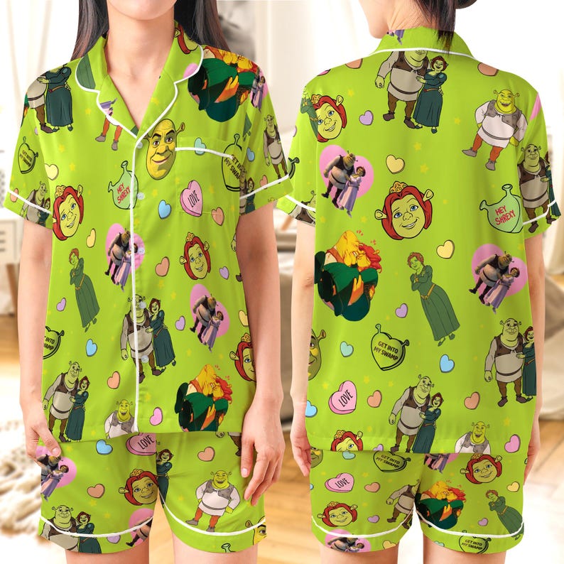 Shrek Pajamas Set, Fiona and Shrek Couple Pajamas, Meme Valentine ...