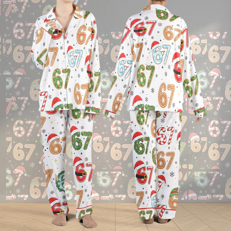 Six Seven Meme Christmas Contrast Pajamas Set for Women and Kids, Funny ...