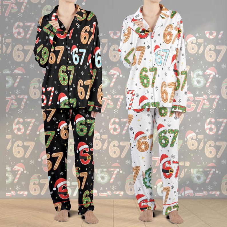 Six Seven Meme Christmas Contrast Pajamas Set for Women and Kids, Funny ...