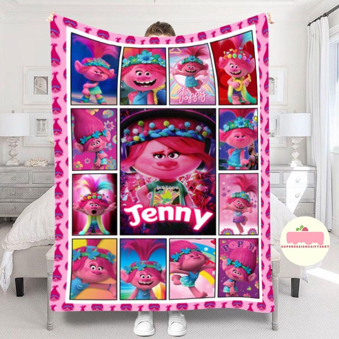 Personalized Princess Poppy Trolls Blanket, Trolls Birthday Girl ...
