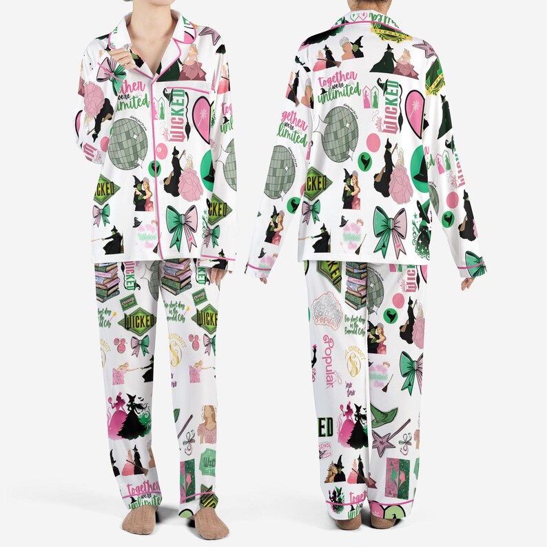 Wicked Satin Pajamas, Broadway Musical Sleepwear, Elphaba Glinda Pjs ...