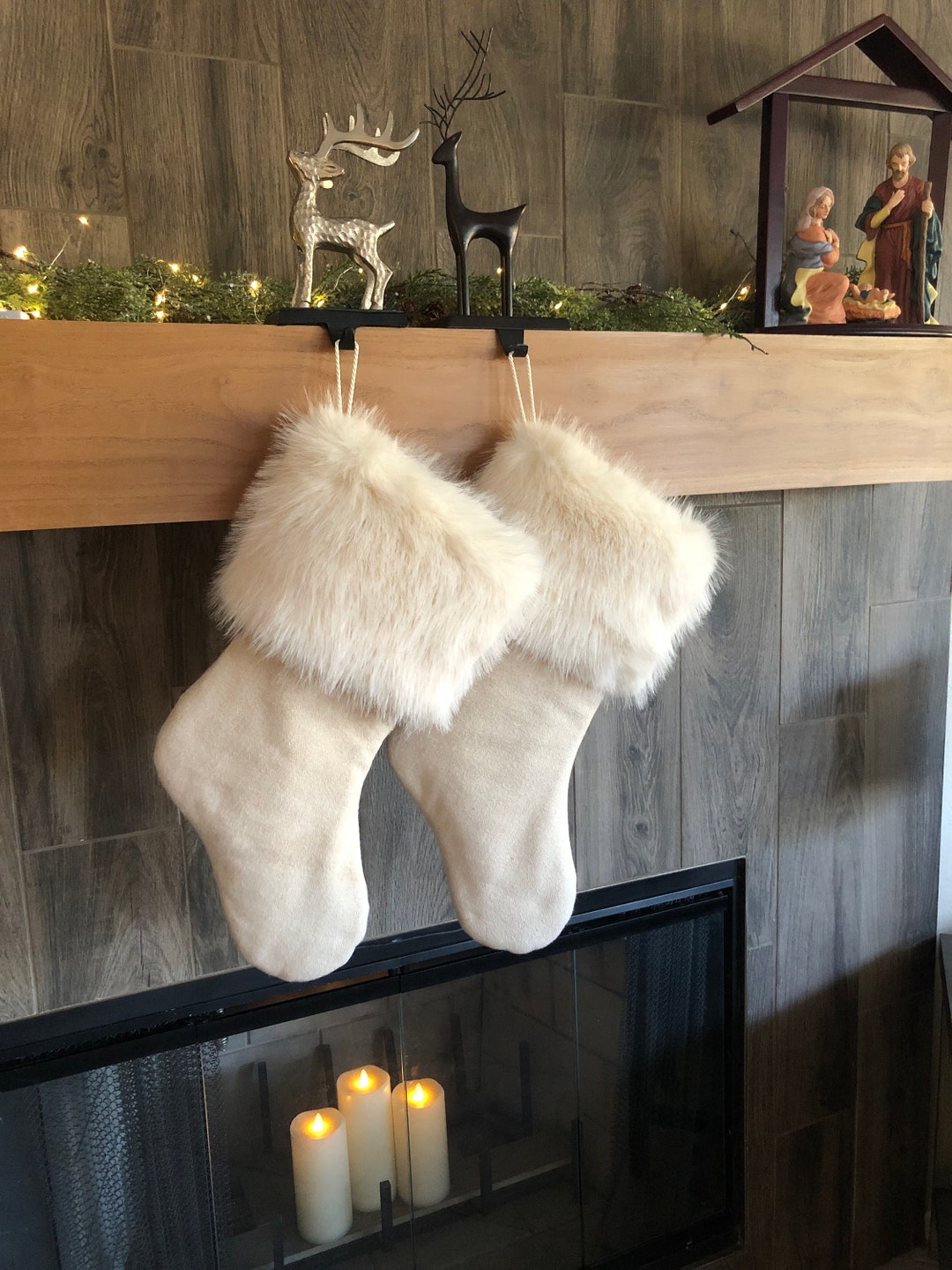 Winter White Arctic Wolf Faux Fur and Wool Christmas Stocking - Etsy