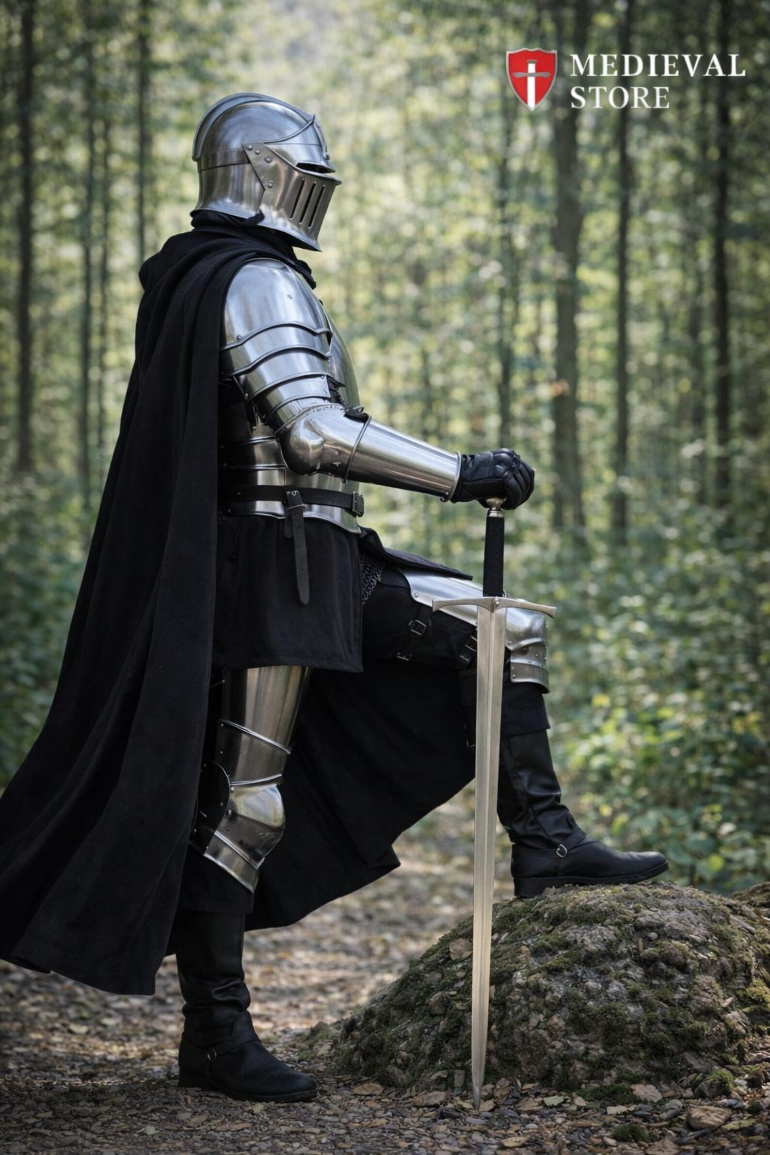 Medieval Full Plate Knight Armor With Black Cloak | Handmade Steel ...