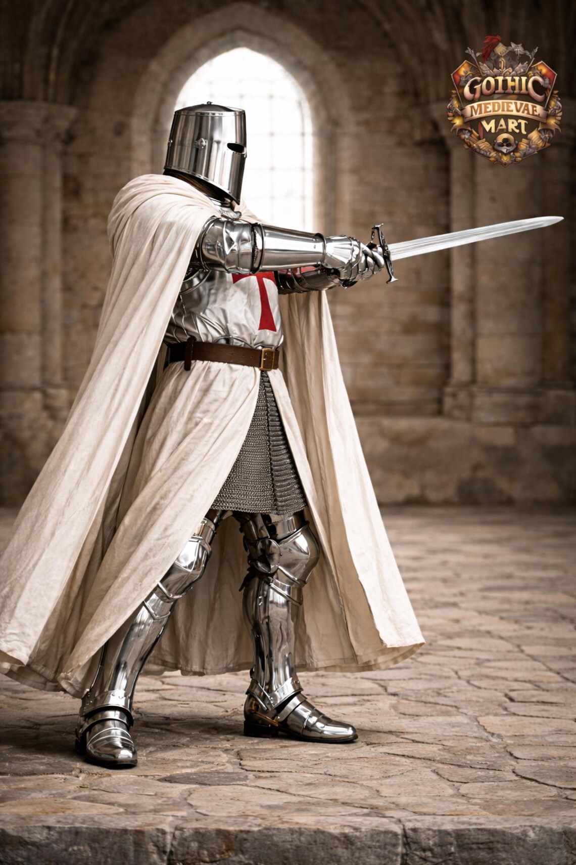 Templar Knight Full Plate Armor With White Cape | Mirror Polish ...